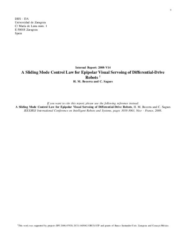 (PDF) A Sliding Mode Control law for epipolar visual servoing of ...