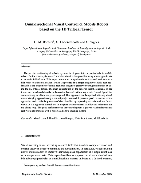 (PDF) Omnidirectional visual control of mobile robots based on the 1D ...