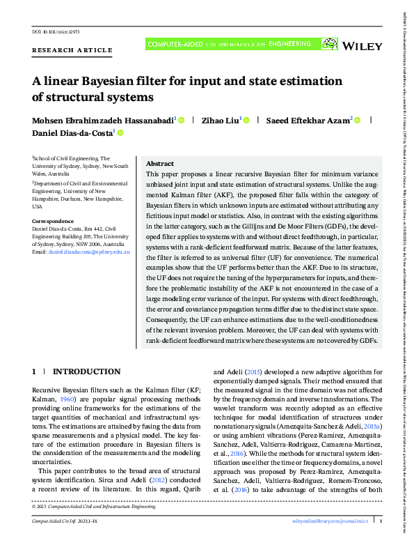 (PDF) A linear Bayesian filter for input and state estimation of ...