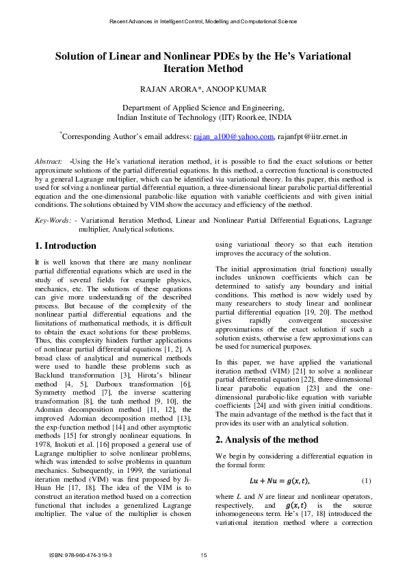 Pdf Solution Of Linear And Nonlinear Pdes By The He S Variational