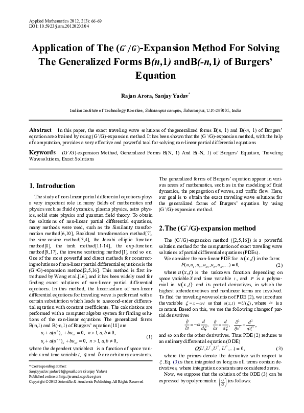 (PDF) Application of The (-Expansion Method For Solving The Generalized ...