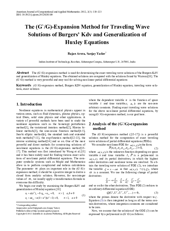 (PDF) The (G`/G)-Expansion Method for Traveling Wave Solutions of ...