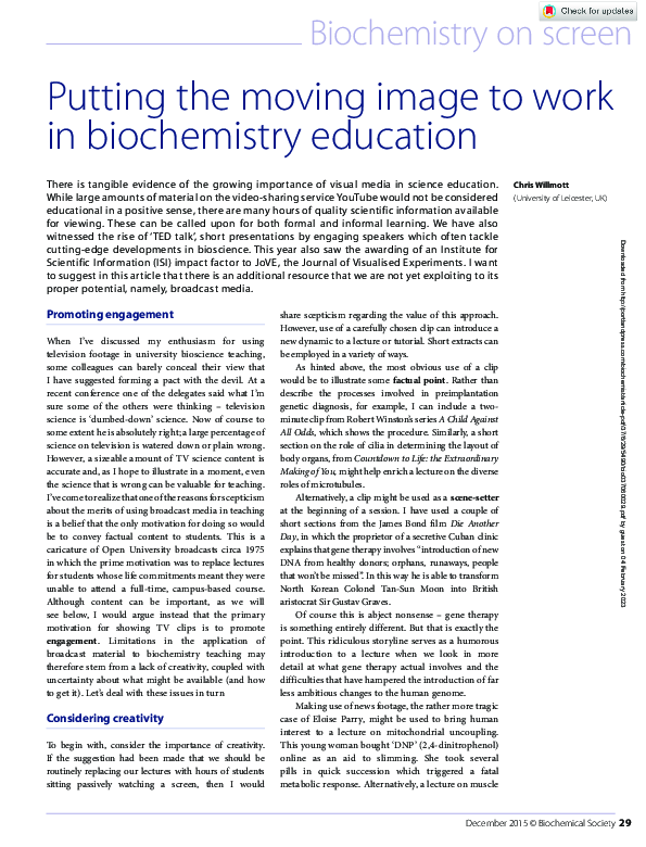 (PDF) Putting the moving image to work in biochemistry education