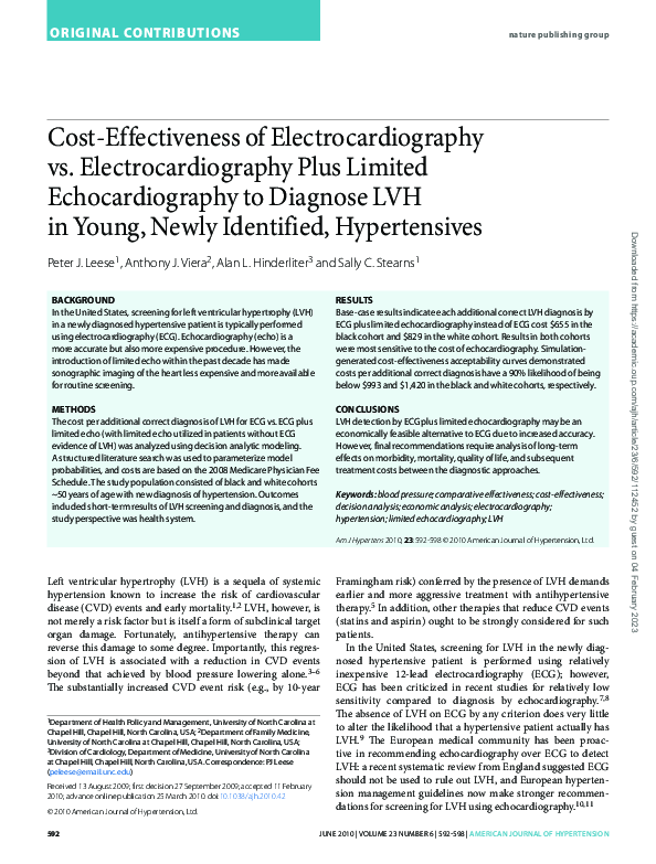 Pdf Cost Effectiveness Of Electrocardiography Vs Electrocardiography Plus Limited