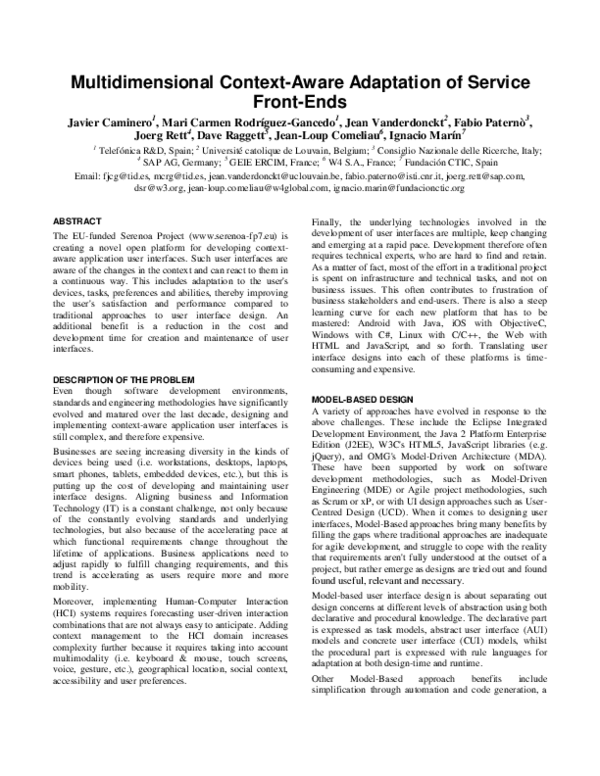 (PDF) Multidimensional Context-Aware Adaptation of Service Front-Ends