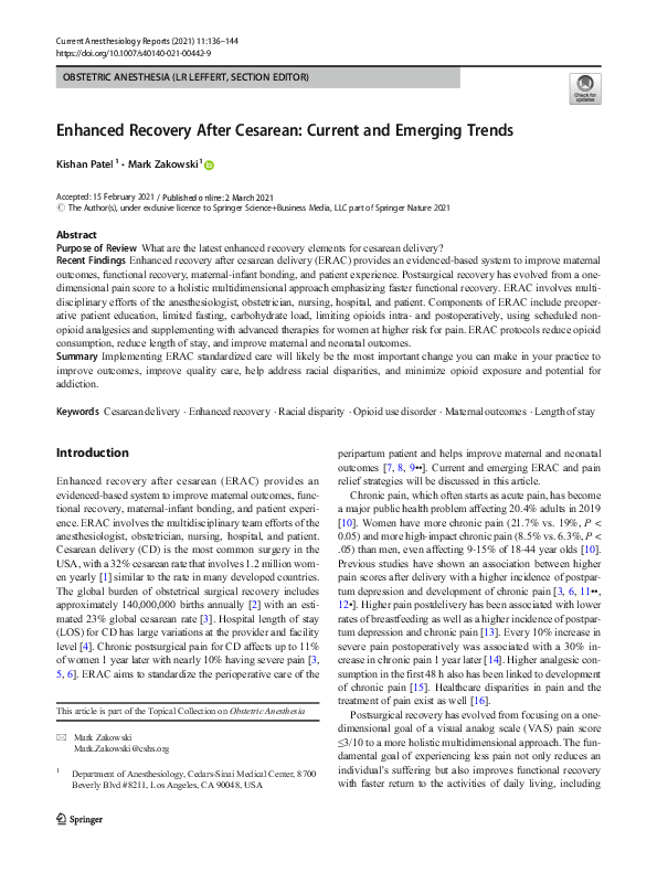 (PDF) Enhanced Recovery Strategies for Cesarean Care