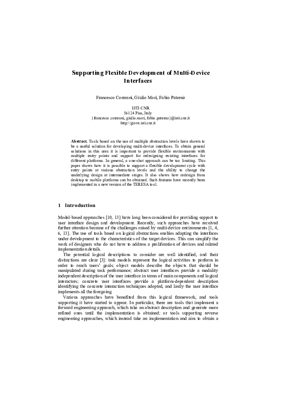 (PDF) Flexible Development of Multi-Device Interfaces with TERESA