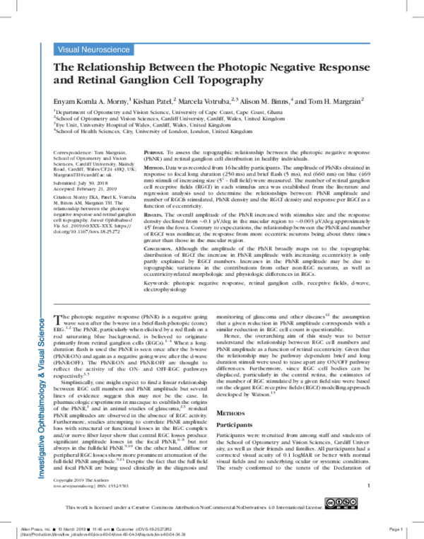 (PDF) The Relationship Between the Photopic Negative Response and Retinal Ganglion Cell Topography