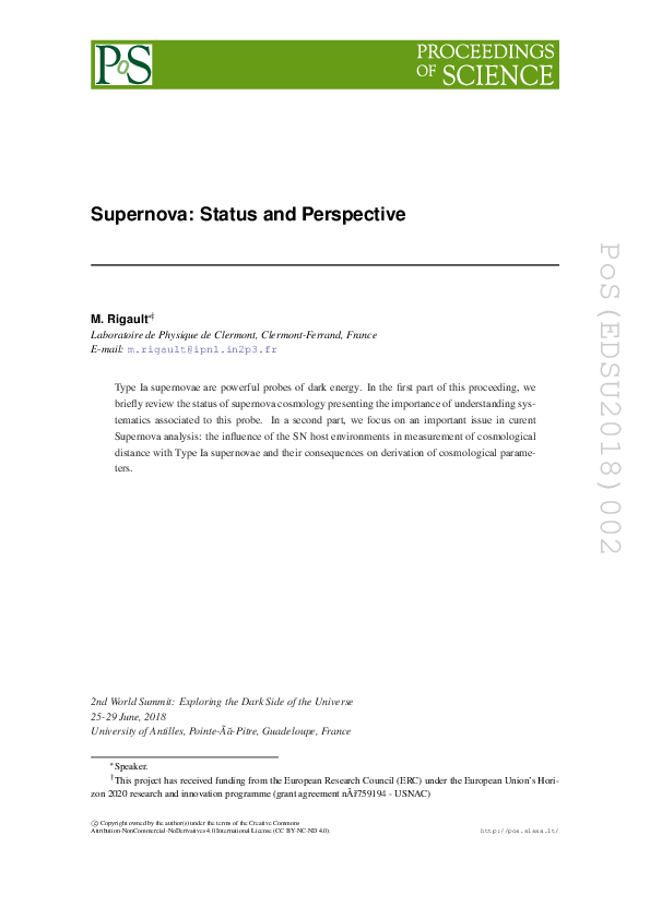 (PDF) Supernovae: Status and Perspective