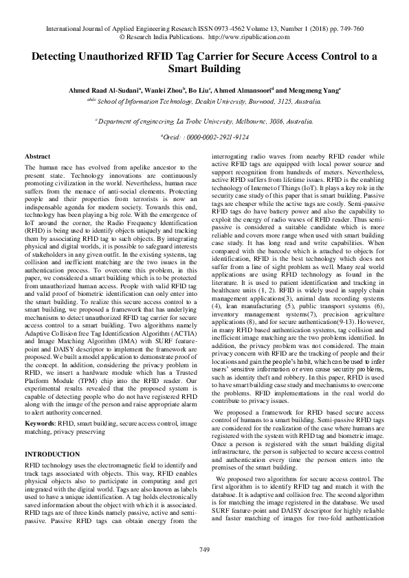 (PDF) Detecting unauthorized RFID tag carrier for secure access control ...