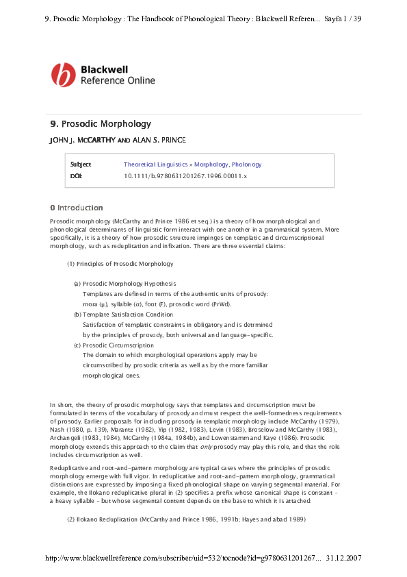 (PDF) Prosodic Morphology : The Handbook of Phonological Theory