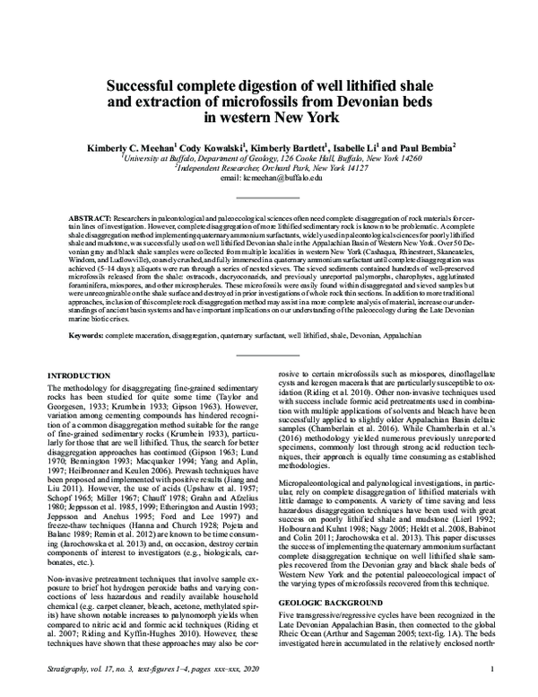 Pdf Successful Complete Digestion Of Well Lithified Shale And Extraction Of Microfossils From
