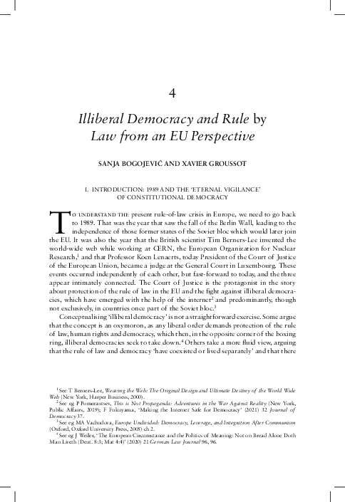 (PDF) Illiberal Democracy and Rule by Law from an EU perspective