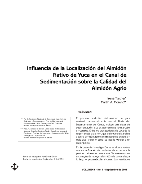 (PDF) Influencia de la Localización del Almidón Nativo de Yuca en el ...