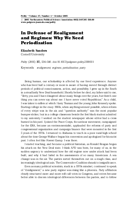 (PDF) In Defense of Realignment and Regimes: Why We Need Periodization
