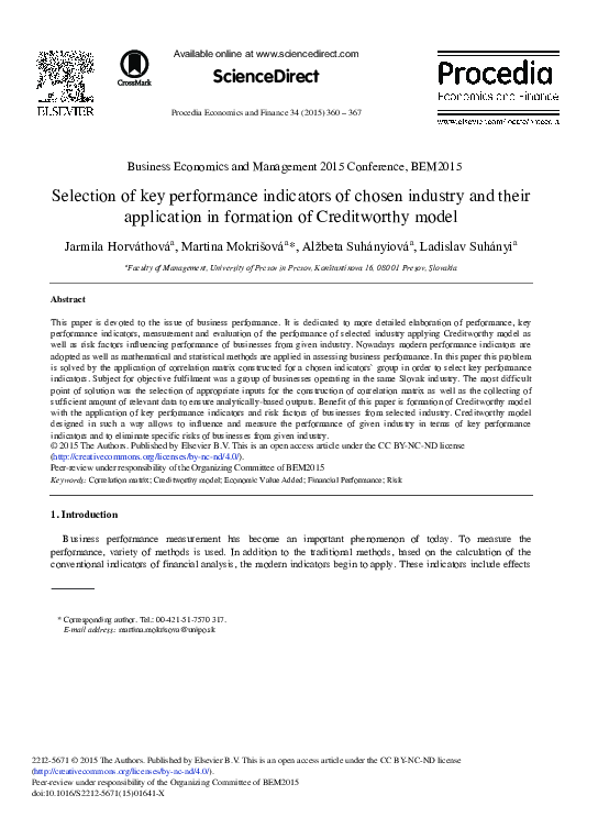 (PDF) Selection of Key Performance Indicators of Chosen Industry and their Application in ...