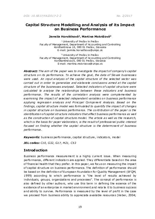 (PDF) Capital Structure Modelling and Analysis of its Impact on ...