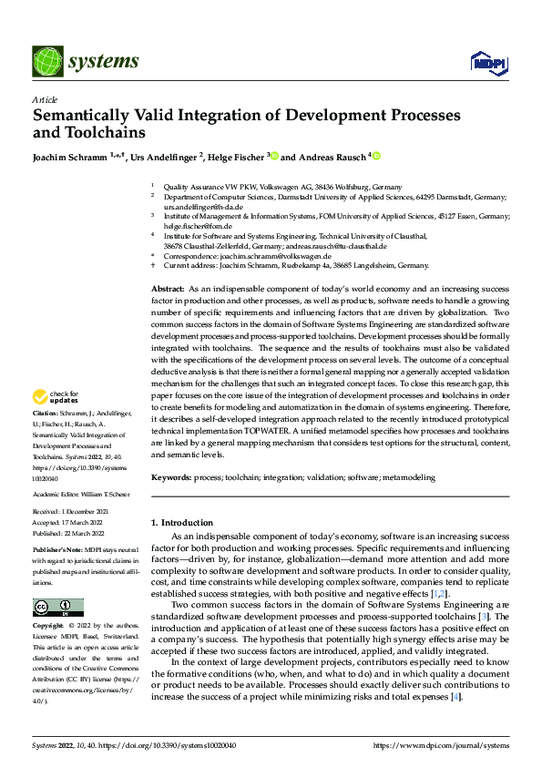 (PDF) Semantically Valid Integration of Development Processes and Toolchains