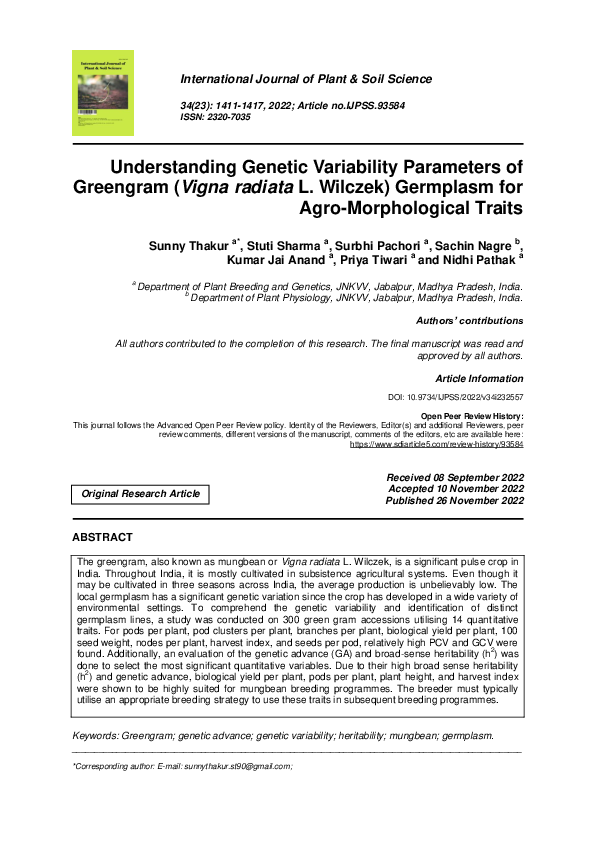 (PDF) Understanding Genetic Variability Parameters of Greengram (Vigna radiata L. Wilczek ...