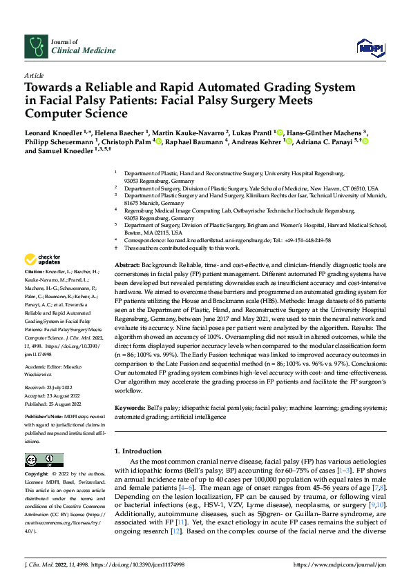 (PDF) Towards a Reliable and Rapid Automated Grading System in Facial ...