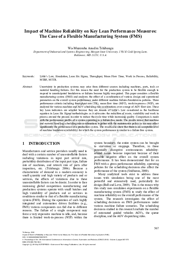 (PDF) Impact of Machine Reliability on Key Lean Performance Measures ...
