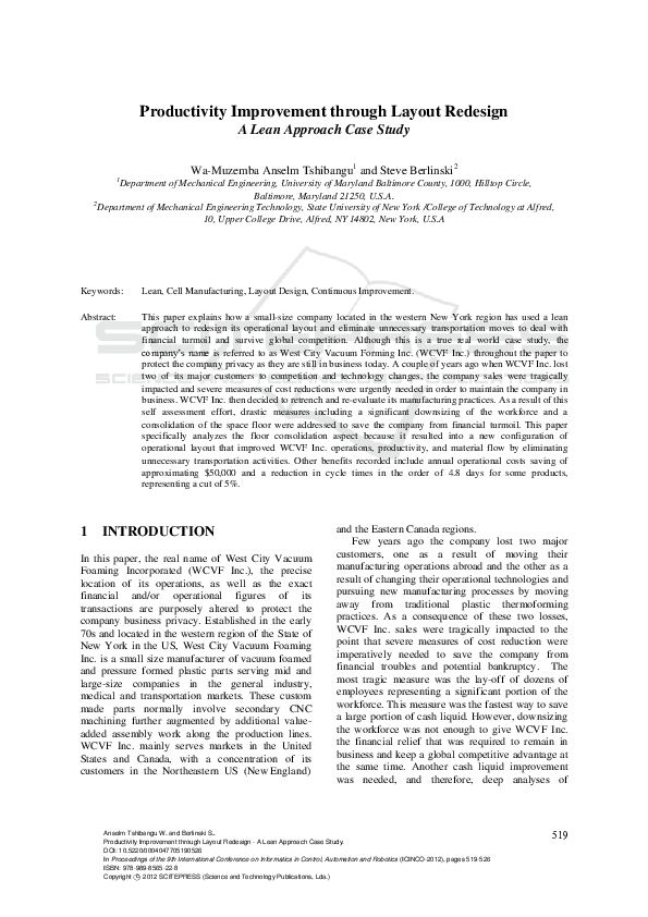 Pdf Productivity Improvement Through Layout Redesign A Lean
