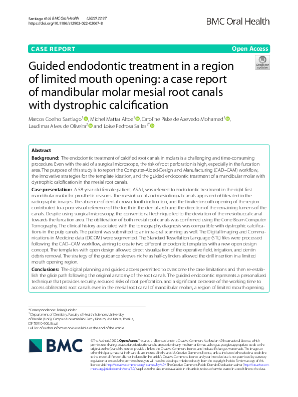 (PDF) Guided endodontic treatment in a region of limited mouth opening ...