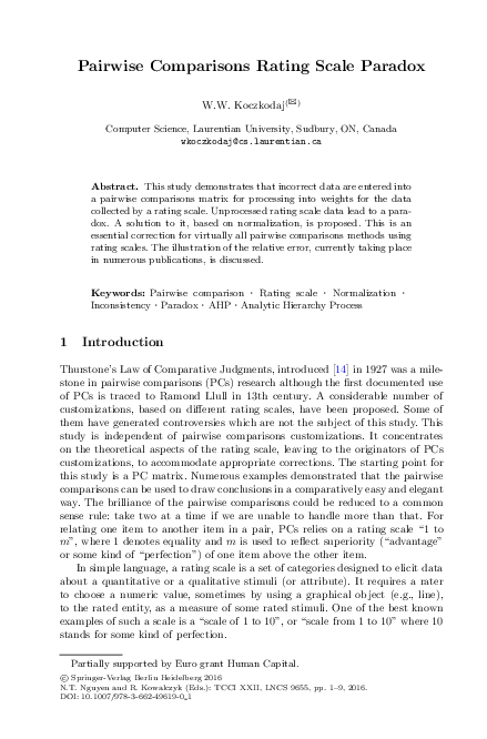 (PDF) Pairwise Comparisons Rating Scale Paradox