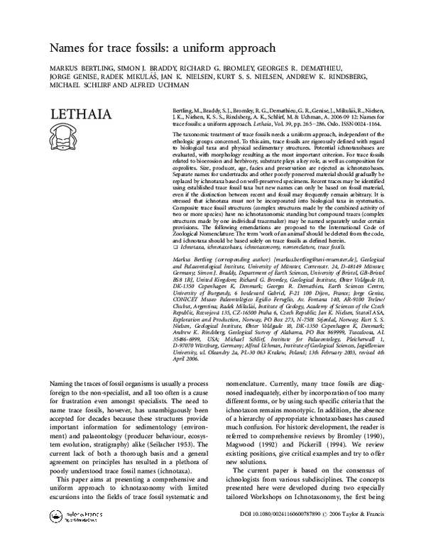 (PDF) Names for trace fossils: a uniform approach (PDF) Names for trace fossils: a uniform approach