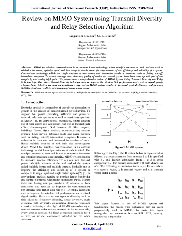 Pdf Mimo System Using Transmit Diversity And Relay Selection Algorithm