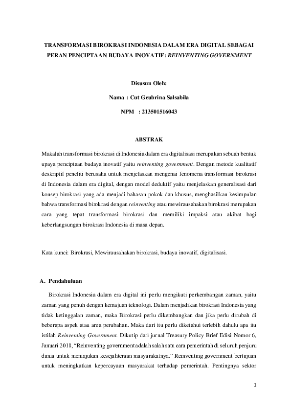(PDF) TRANSFORMASI BIROKRASI INDONESIA DALAM ERA DIGITAL SEBAGAI PERAN ...