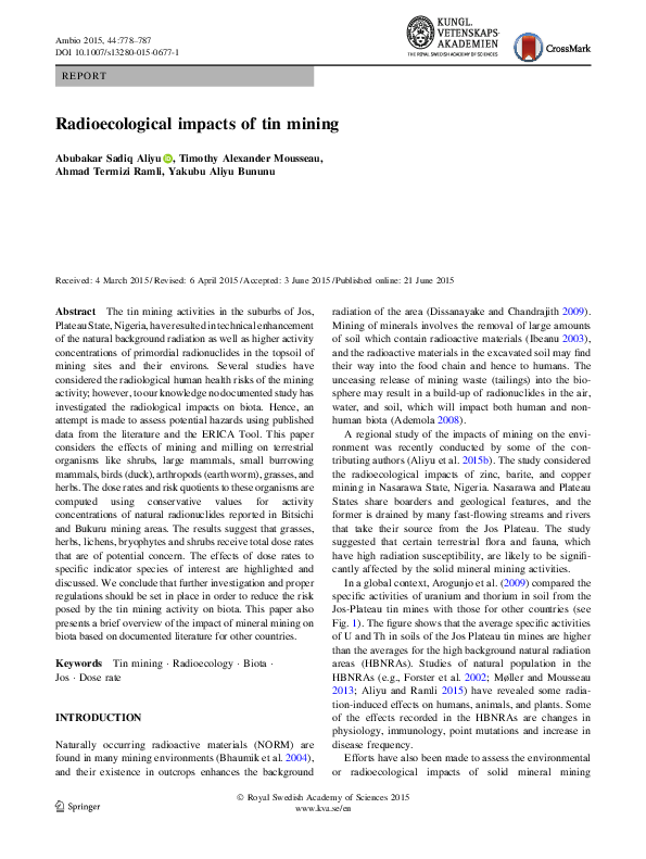 (PDF) Radioecological impacts of tin mining