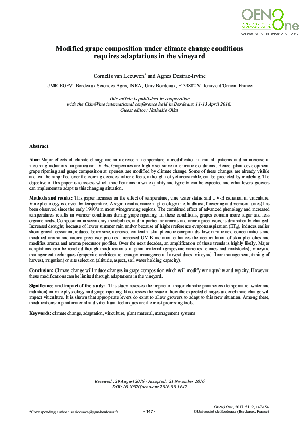 (PDF) Modified grape composition under climate change conditions requires adaptations in the ...