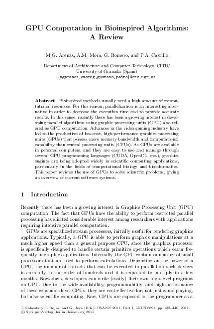 Pdf Gpu Computation In Bioinspired Algorithms A Review