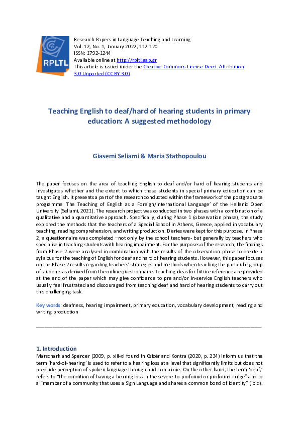 (PDF) Seliami G. & Stathopoulou, M. (2023). Teaching English to deaf ...
