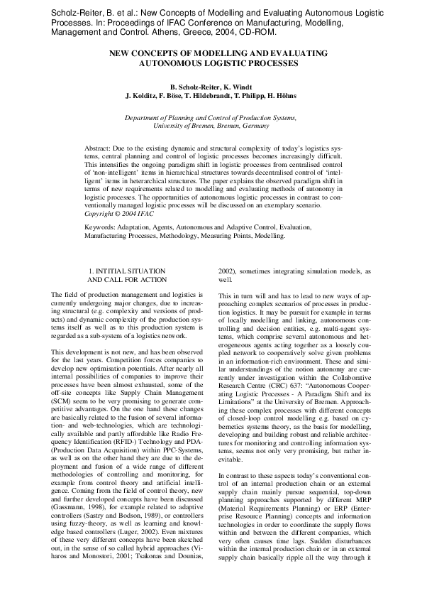 (PDF) New concepts of modelling and evaluating autonomous logistics processes | Torsten ...
