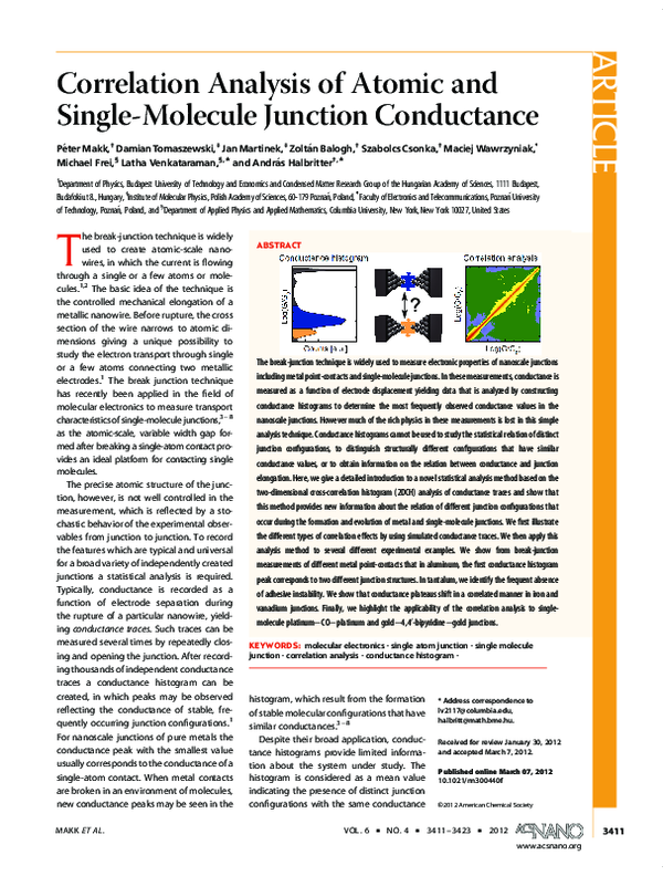 (PDF) Correlation Analysis of Atomic and Single-Molecule Junction Conductance