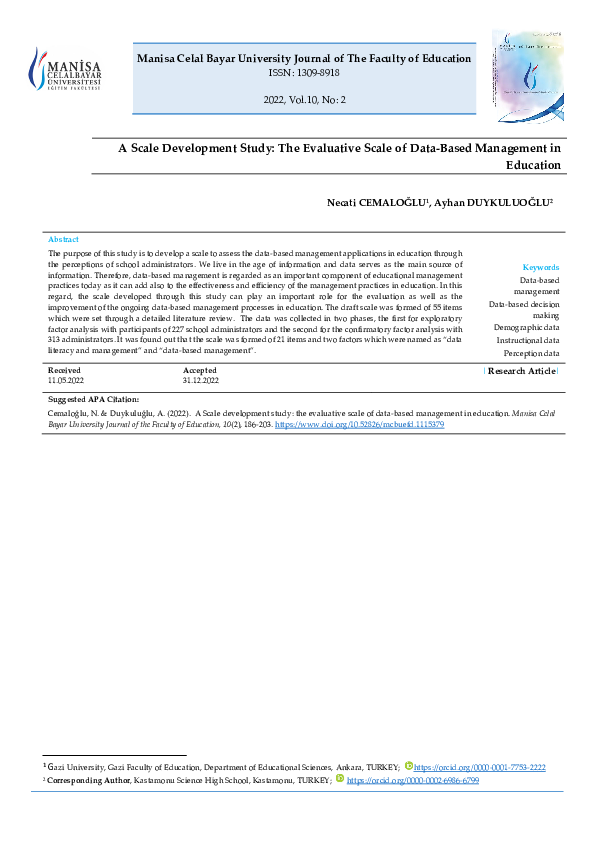 (PDF) A Scale Development Study: The Evaluative Scale of Data-Based ...