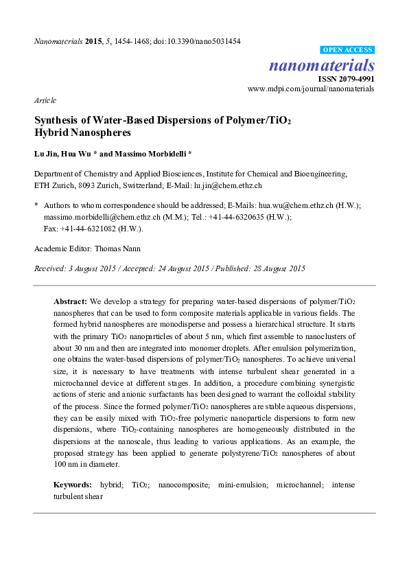 (PDF) Synthesis of Water-Based Dispersions of Polymer/TiO₂ Hybrid ...