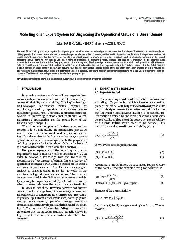 (PDF) Modelling of an Expert System for Diagnosing the Operational Status of a Diesel Genset