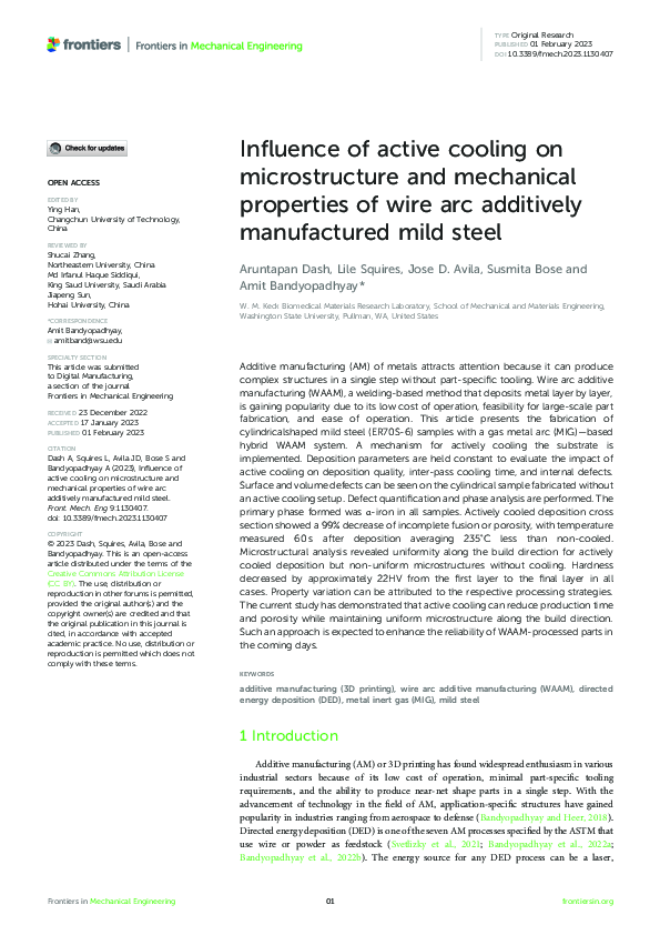 (PDF) Influence of active cooling on microstructure and mechanical properties of wire arc ...