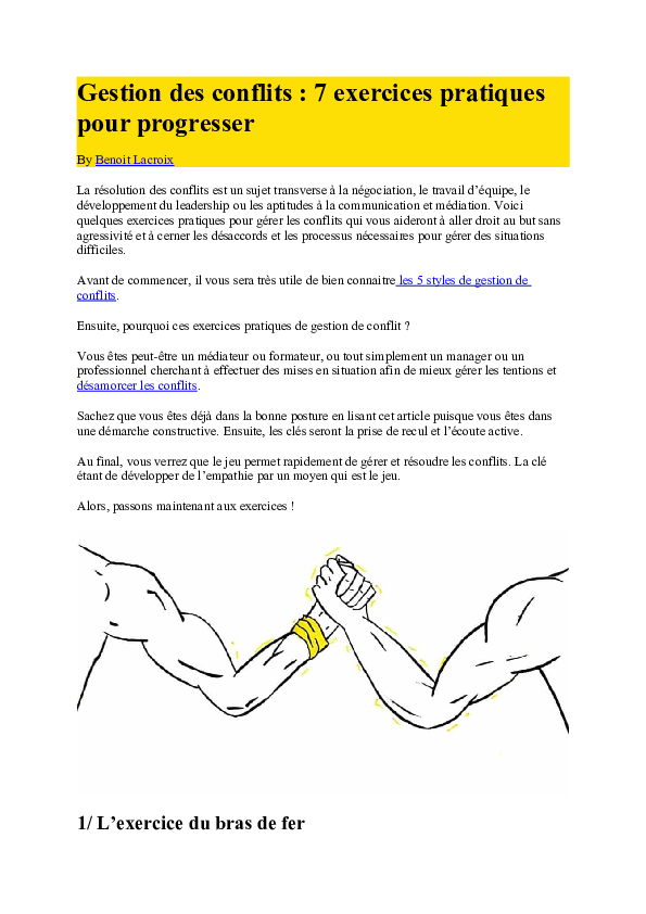 (DOC) Gestion des conflits : 7 exercices pratiques pour progresser