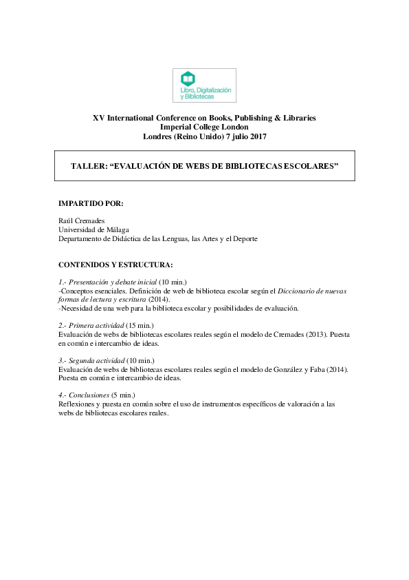 (PDF) Evaluación de webs de bibliotecas escolares