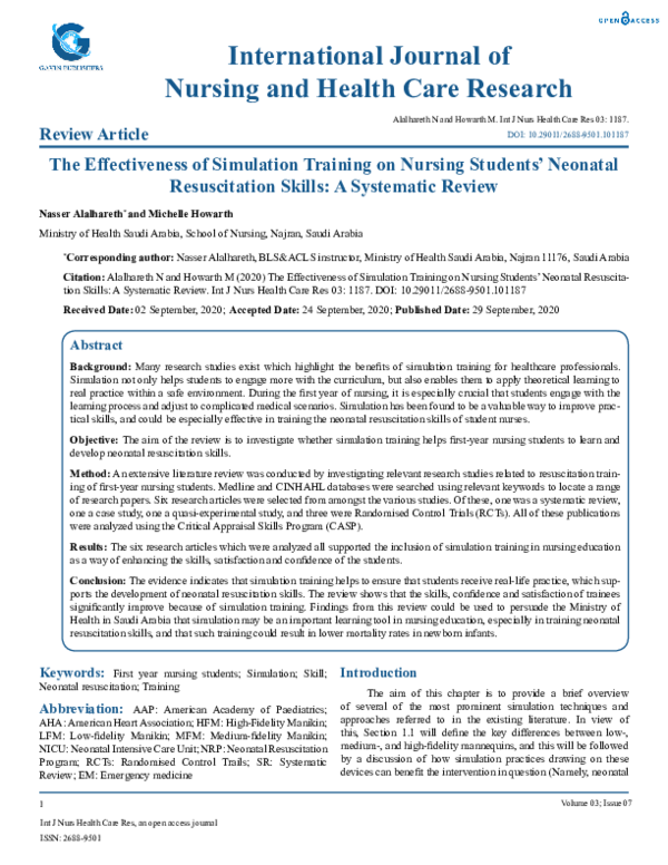 (PDF) The Effectiveness of Simulation Training on Nursing Students ...