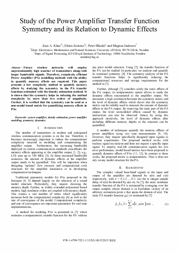(PDF) Study of the Power Amplifier transfer function symmetry and its ...