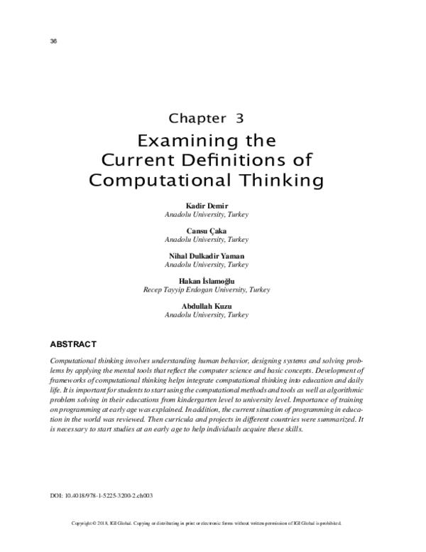 (PDF) Examining the Current Definitions of Computational Thinking