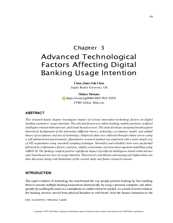 Pdf Advanced Technological Factors Affecting Digital Banking Usage