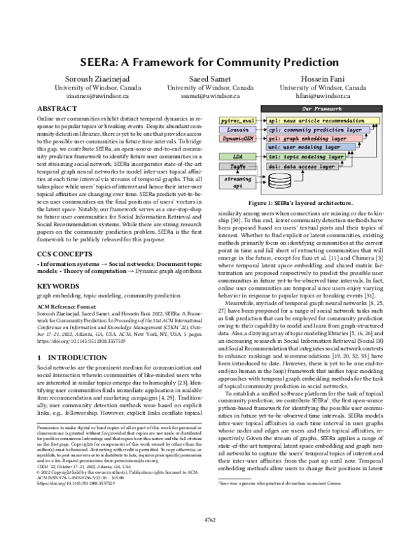 (PDF) SEERa: A Framework for Community Prediction