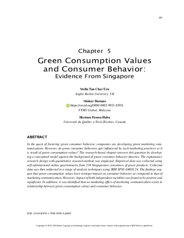 (PDF) Green Consumption Values and Consumer Behavior: Evidence From Singapore