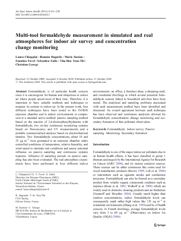 (PDF) Multi-tool formaldehyde measurement in simulated and real ...